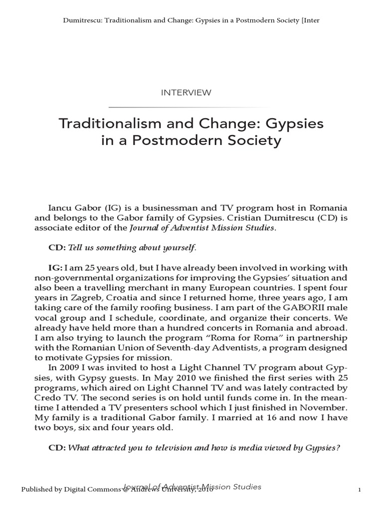 Traditionalism, Change, and Integration: An Interview with an ...