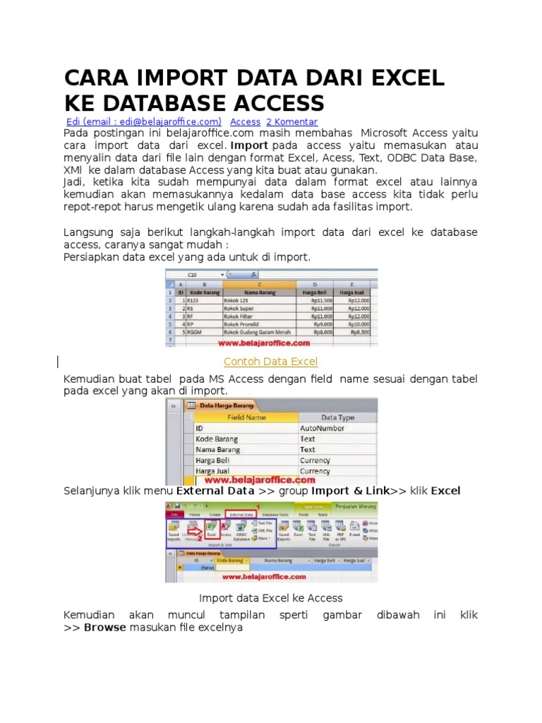 Cara Import Data Dari Excel Ke Database Access | PDF