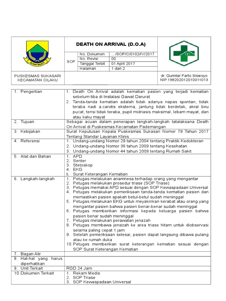 Prosedur Death On Arrival di Puskesmas | PDF