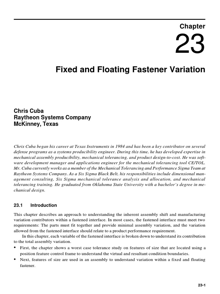 Fixed and Floating Fastener Variation: Chris Cuba Raytheon Systems ...