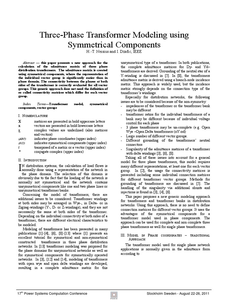 Three-Phase Transformer Modeling Using Symmetrical Components | PDF ...
