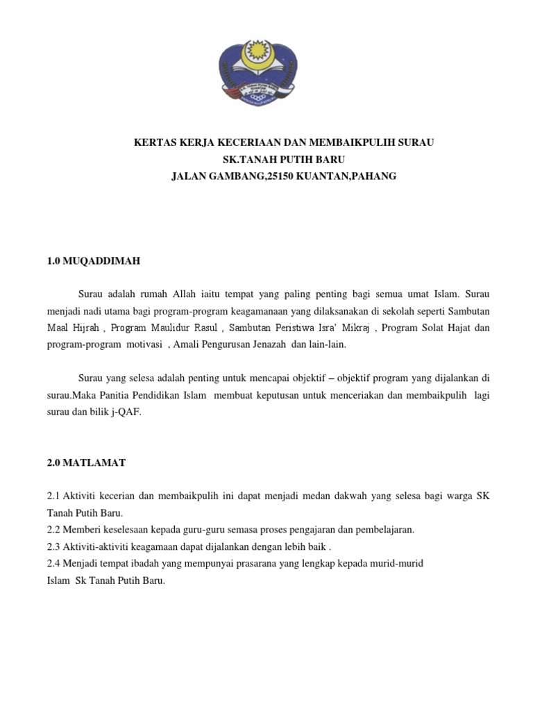 KERTAS KERJA Surau | PDF