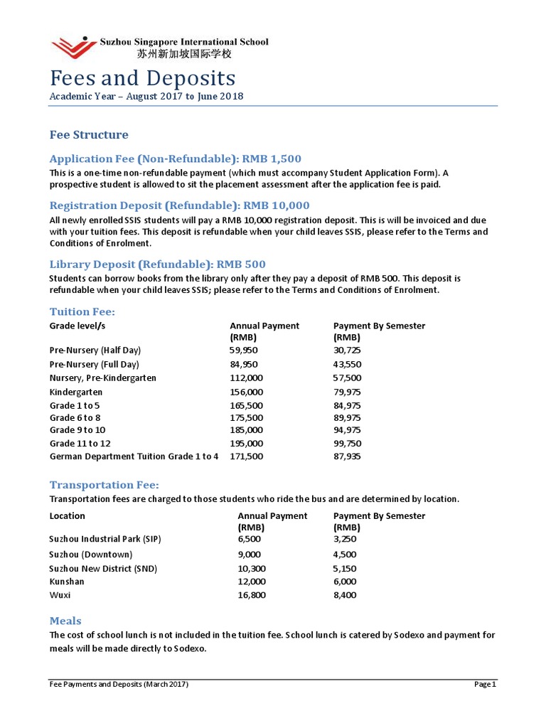 Fee Payments and Deposits 2017-2018 | PDF | Fee | Payments
