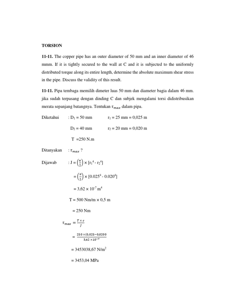 Torsion 11-11. The Copper Pipe Has An Outer Diameter of 50 MM and An ...