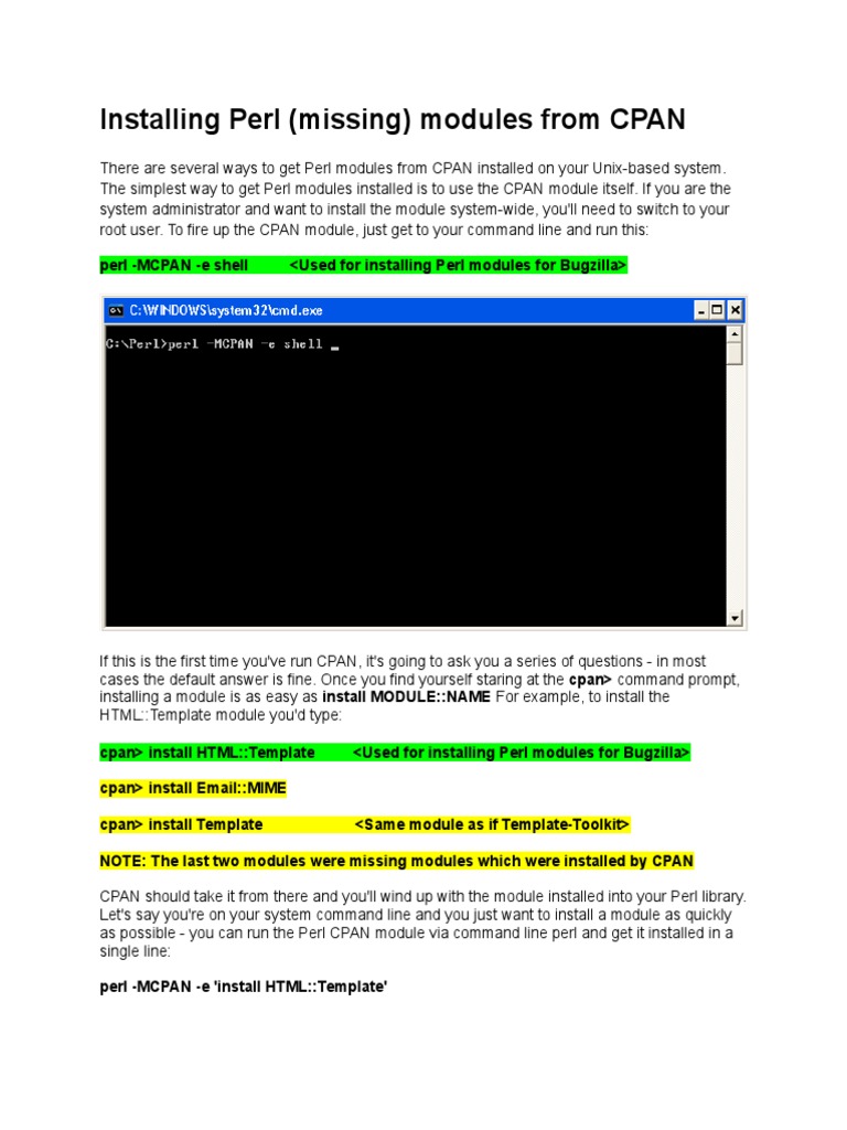 Installing Perl (Missing) Modules From CPAN | PDF