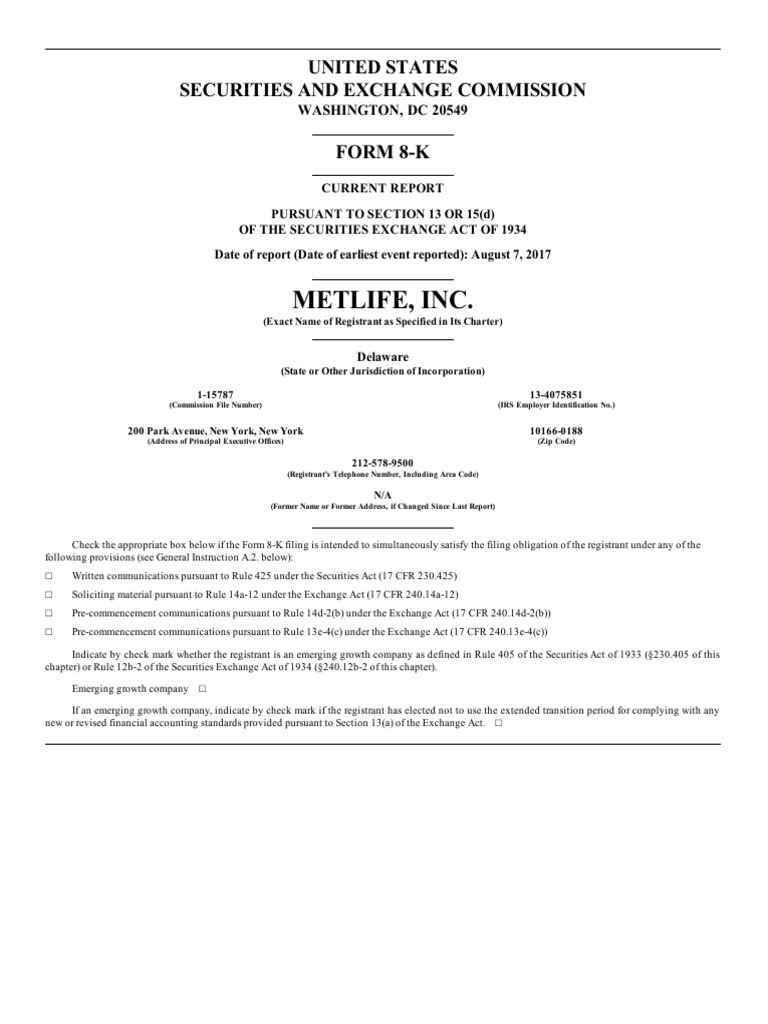 MetLife Completes Brighthouse Spin-Off | PDF | Met Life | Form 10 K