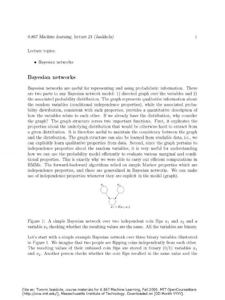 Bayesian Networks: Machine Learning, Lecture (Jaakkola) | PDF | Bayesian Network | Applied ...