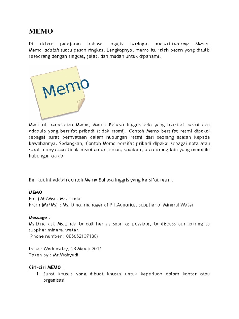Contoh Memo Resmi dan Pribadi | PDF | Komunikasi Manusia | Business