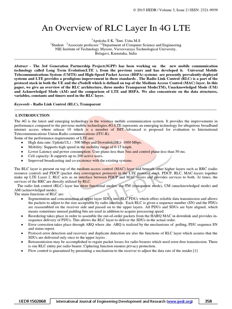 An Overview of RLC Layer in 4G LTE | PDF | Transmission Control ...