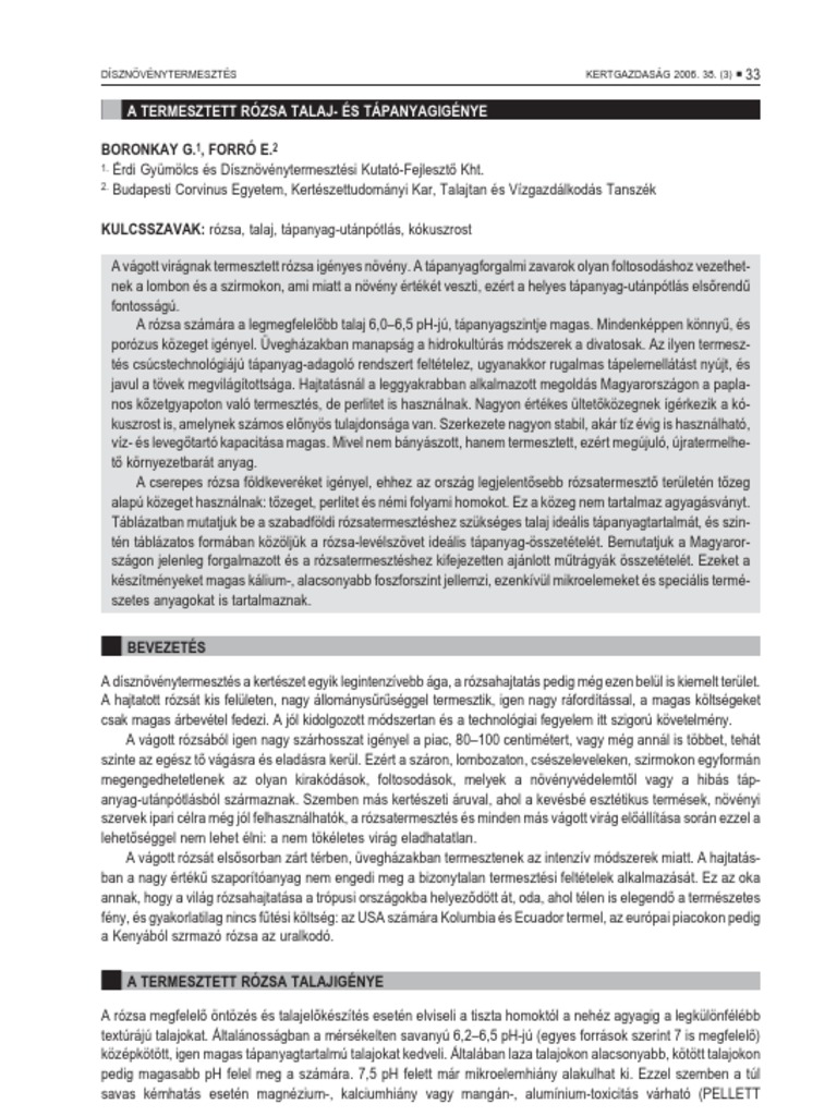 Rózsa Talaj És Tápanyagigénye | PDF