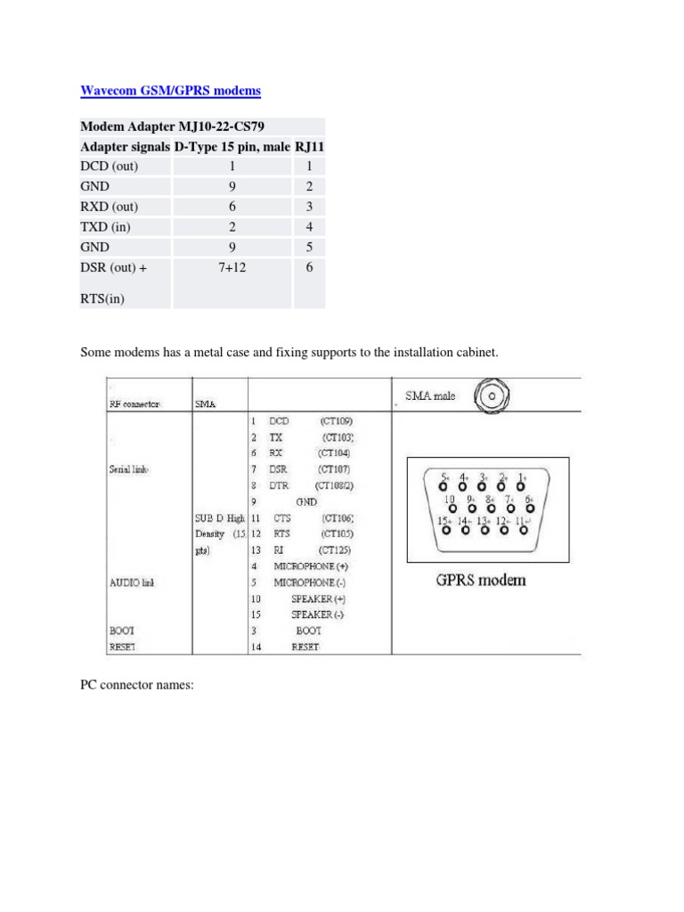 Wavecom GSM Modem Pinout Cable | PDF