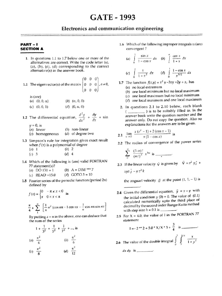 Gate Ece Question Paper 1993 | PDF