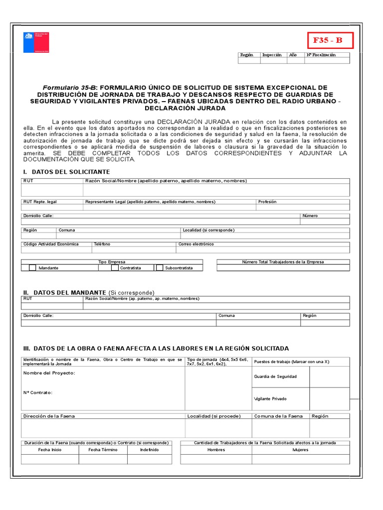 Formulario 35-B: Formulario Único de Solicitud de Sistema Excepcional ...