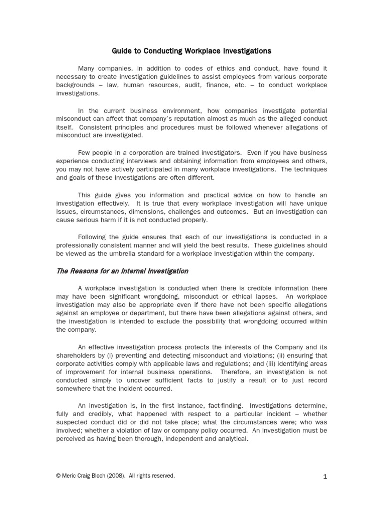 Workplace Investigations Guide | PDF | Witness | Regulatory Compliance