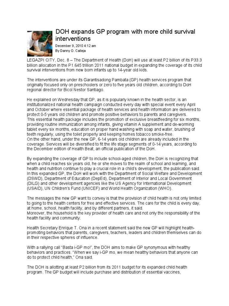 Case Analysis - DOH GP Program | PDF | Malnutrition | Public Health