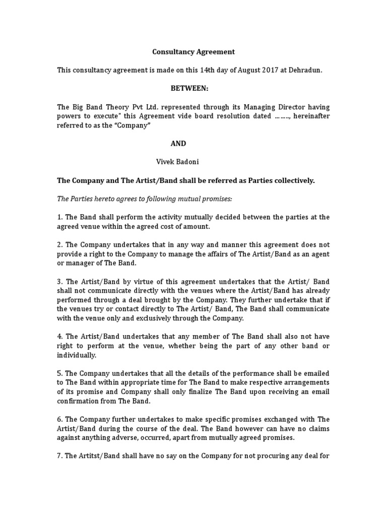 Consultancy Agreement - Vivek Badoni | PDF | Arbitration | Private Law
