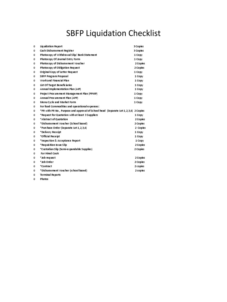 SBFP Liquidation Checklist (1) | Service Industries | Money