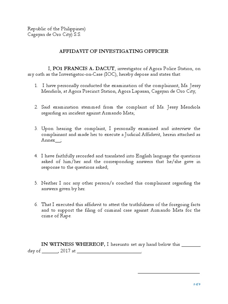 Affidavit Police Investigator | PDF