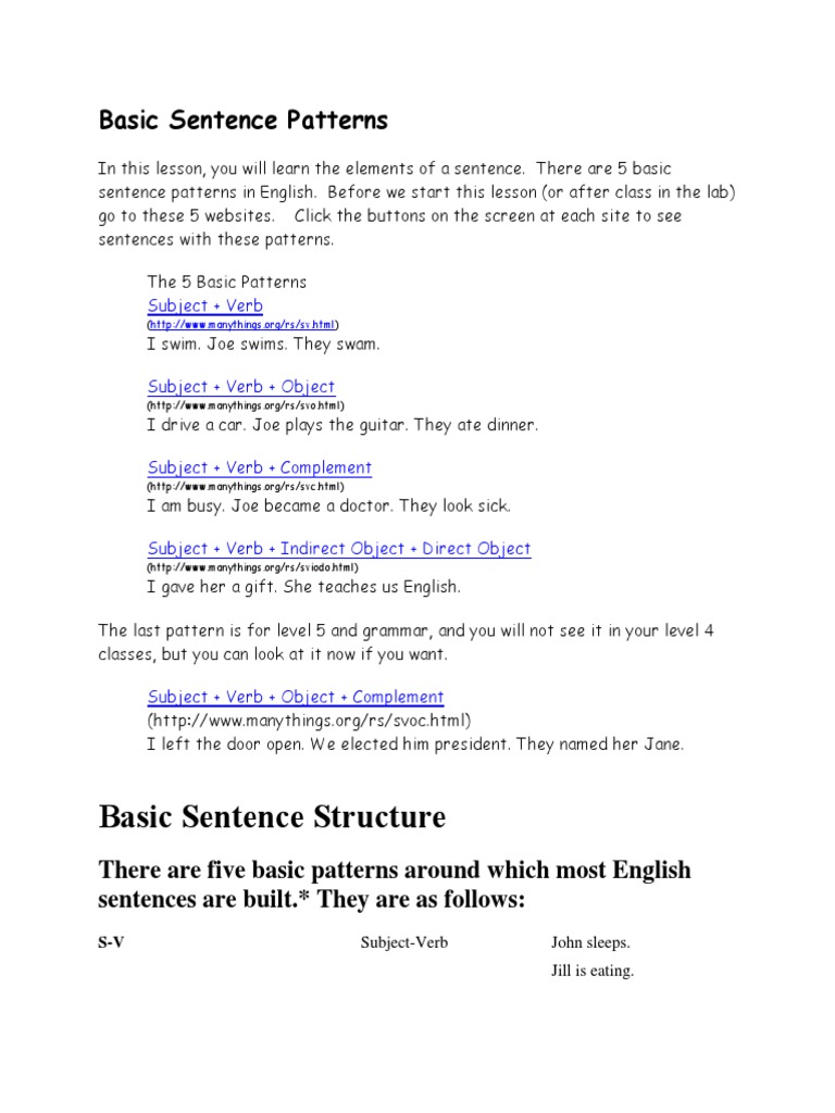 Basic Sentence Patterns | PDF | Verb | Adverb