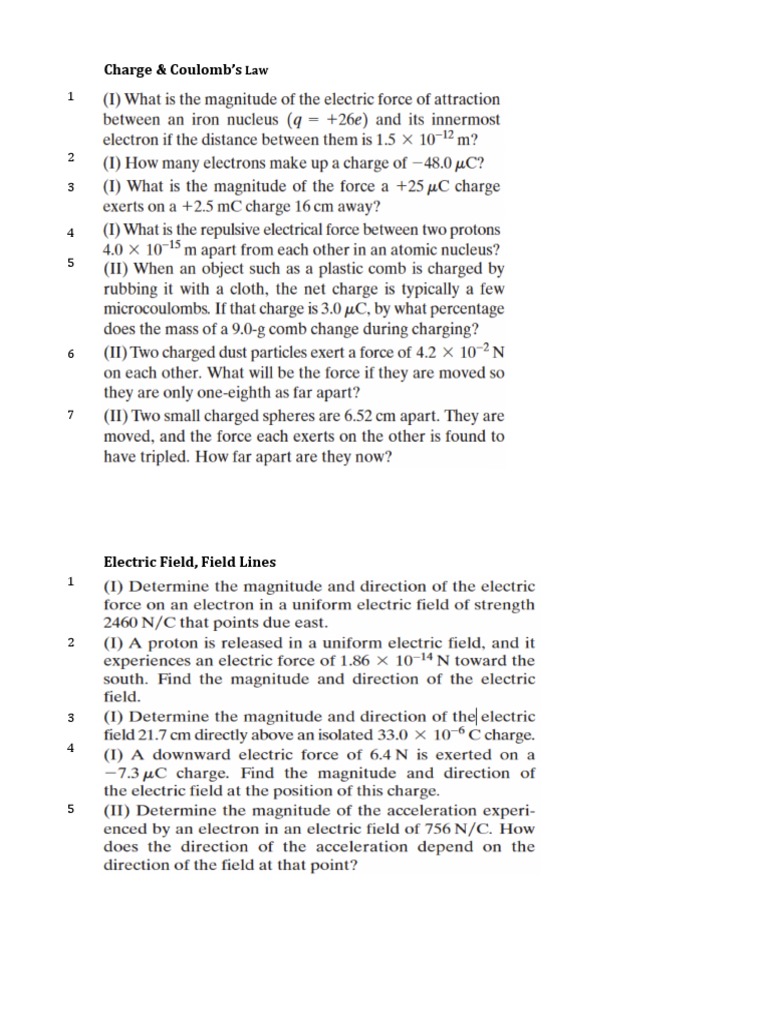 Assignment Problems On Charge, Coulomb's Law and Electric Fields | PDF