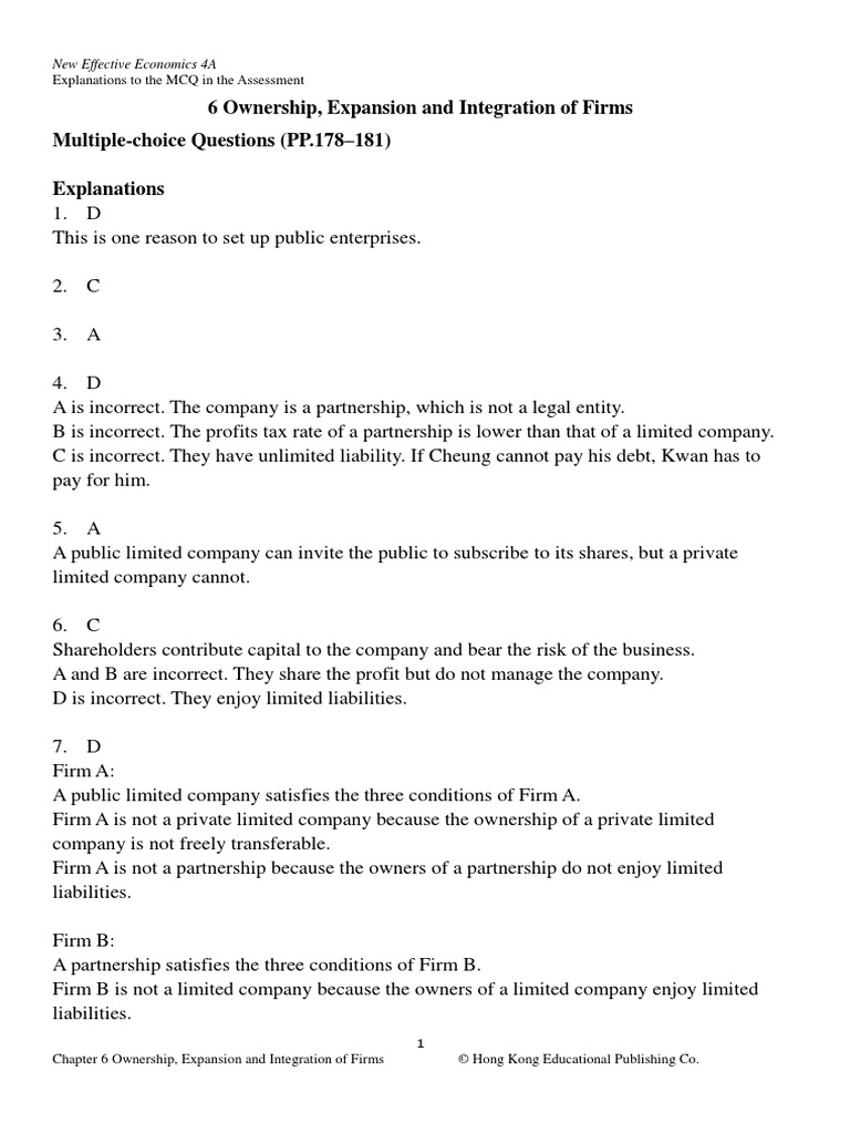 6 Ownership, Expansion and Integration of Firms Multiple-Choice ...