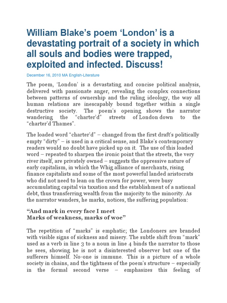 William Blake's Poem London' Is A Devastating Portrait of A Society in ...