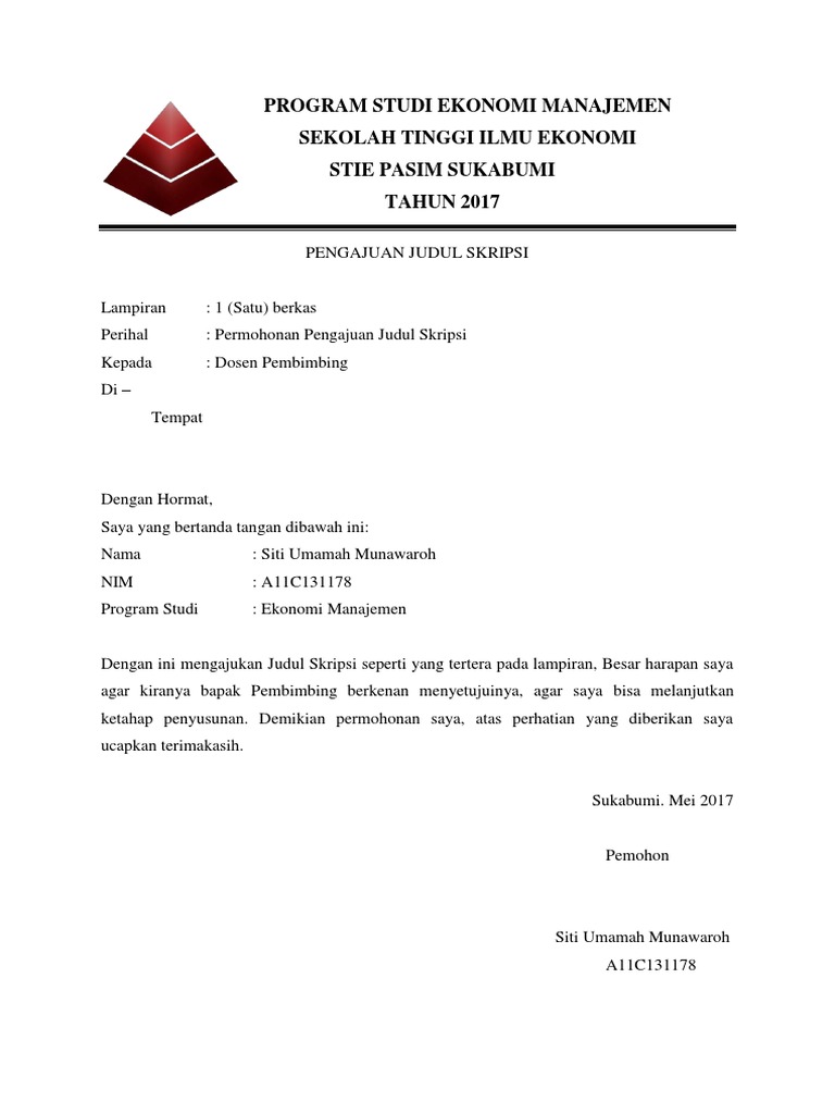 Surat Pengajuan Judul Skripsi | PDF