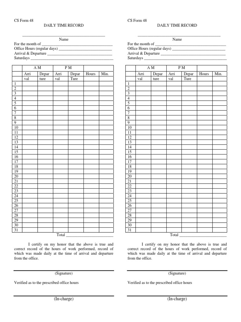 CS Form 48 (DTR) PDF | PDF