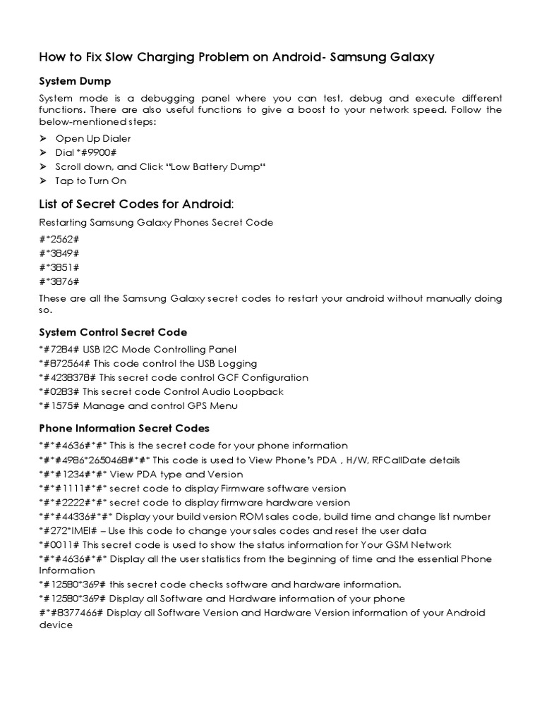 List of Secret Codes PDF | PDF | Android (Operating System) | Debugging