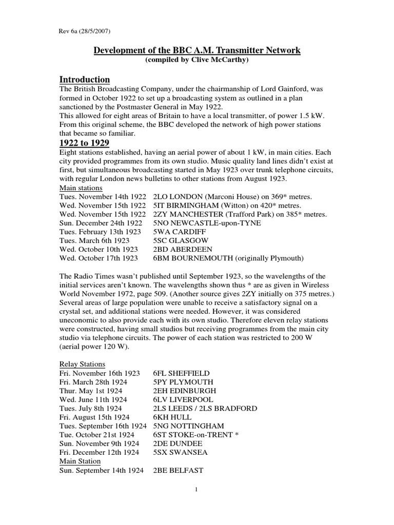 BBC AM Transmitter Network Development | PDF | Hertz | Wireless