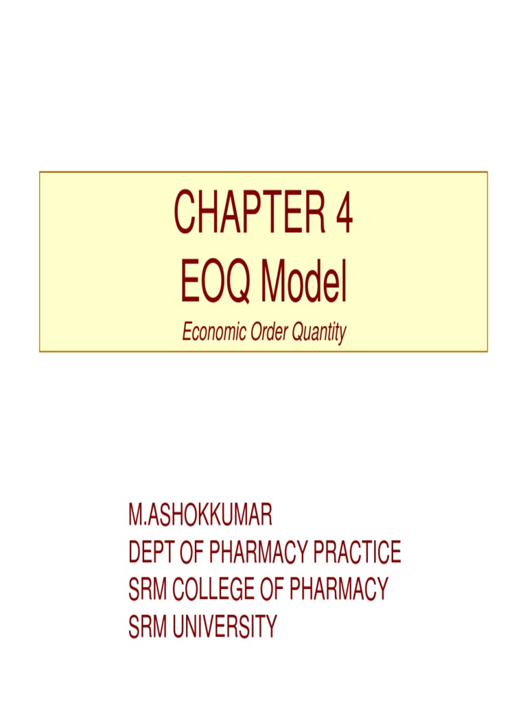 EOQ Model in Pharmacy Practice | PDF | Demand | Business Economics
