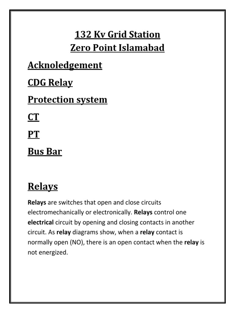 132 KV Grid Station Zero Point Islamabad Acknoledgement CDG Relay ...
