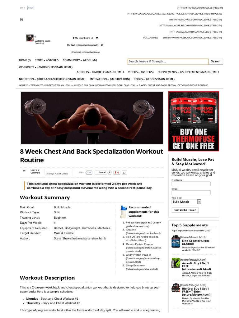 8 Week Chest and Back Specialization Workout Routine - Muscle ...