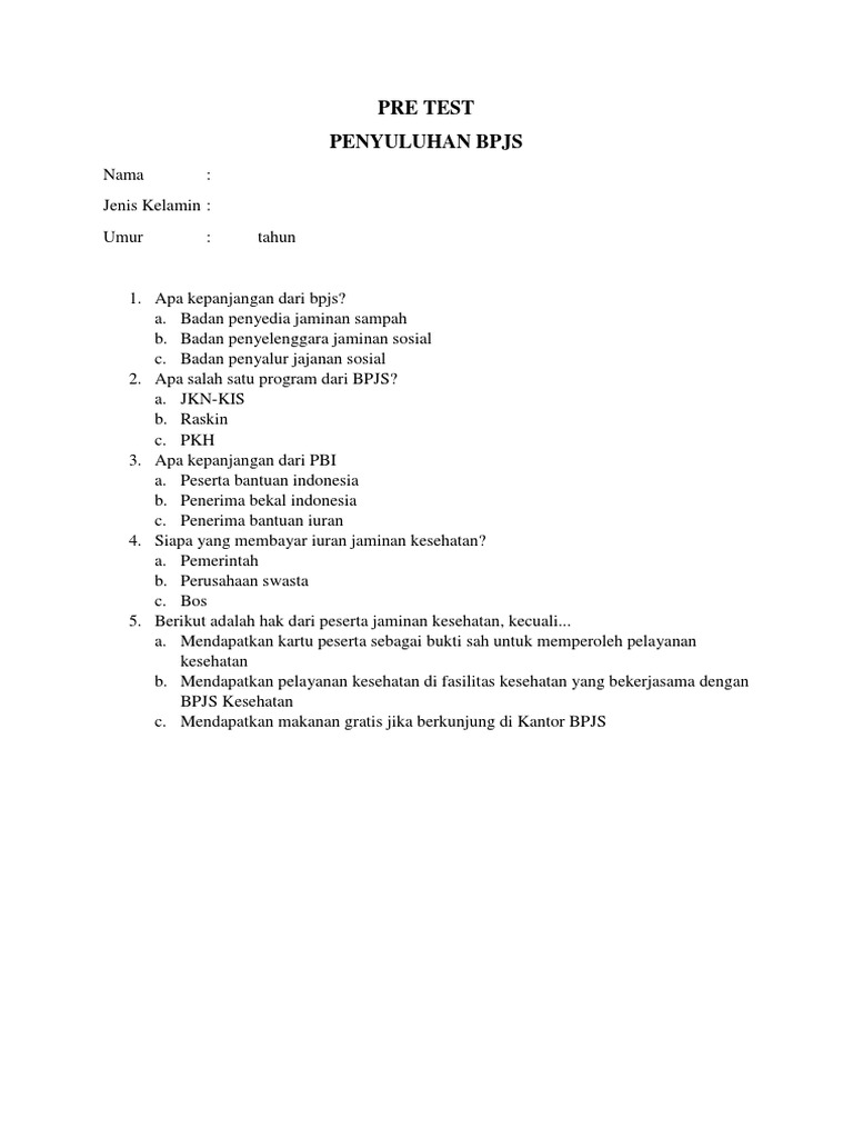 Contoh PRETEST BPJS | PDF