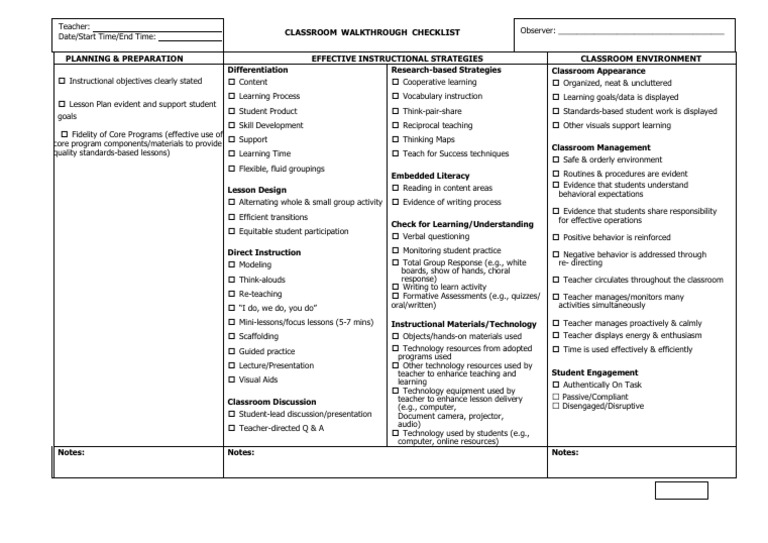 Classroom Walkthrough (Revised) | PDF | Teachers | Classroom
