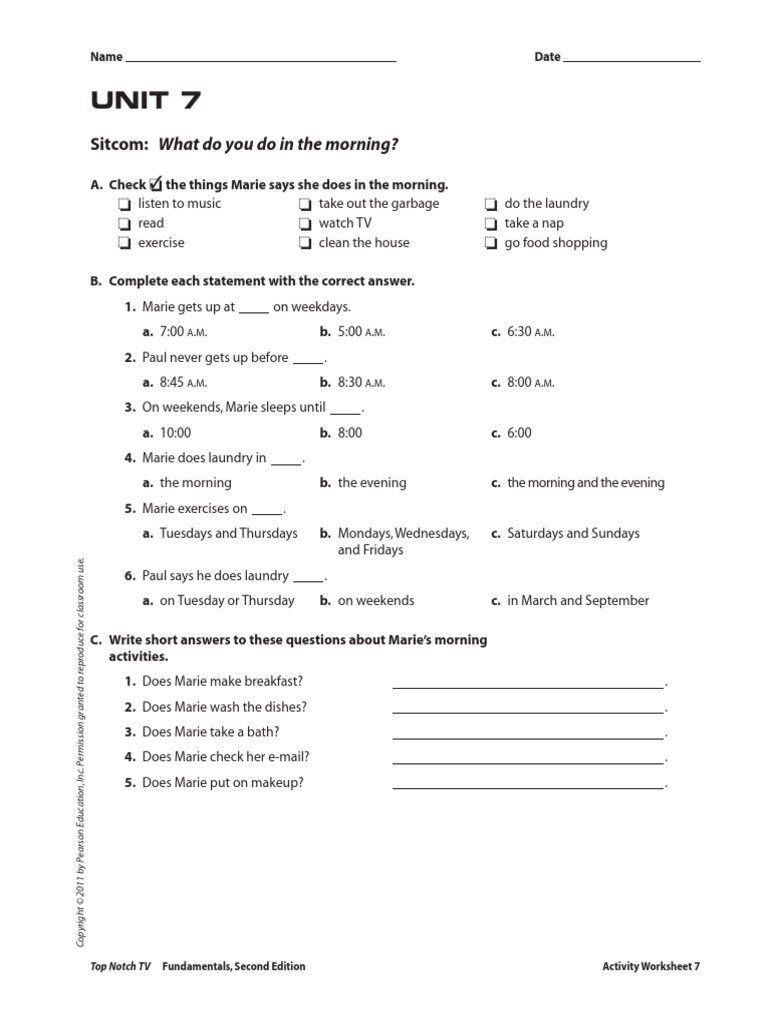 Unit 7: Sitcom: What Do You Do in The Morning? | PDF
