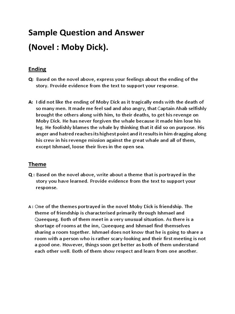 Sample Question and Answer Moby Dick | PDF