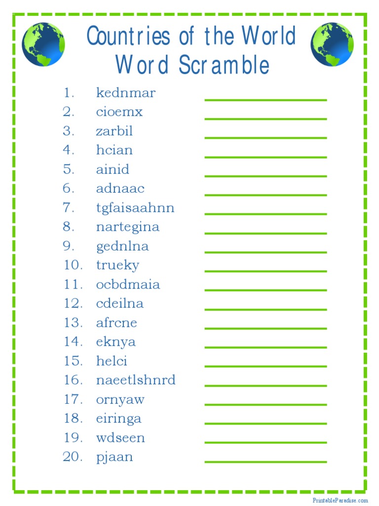 Countries of The World Word Scramble PDF | PDF