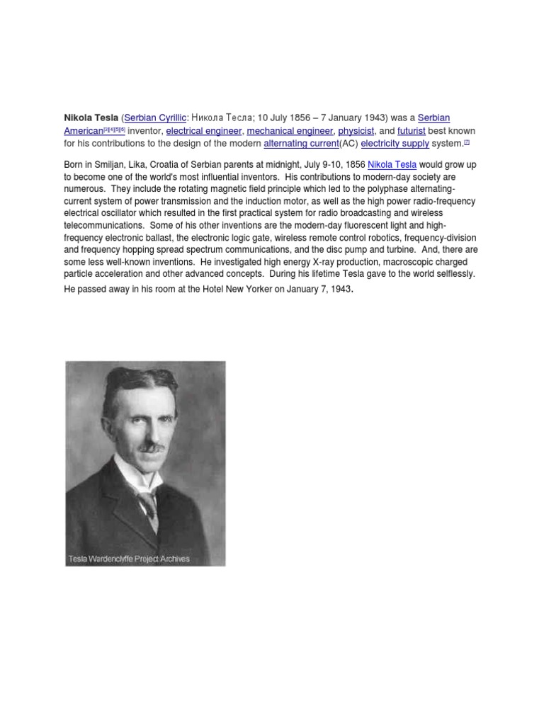 Nikola Tesla: AC Power System Pioneer | PDF
