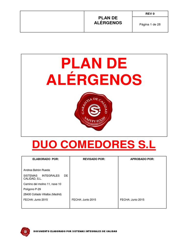 Plan De Alergenos Pdf Alergia Gluten