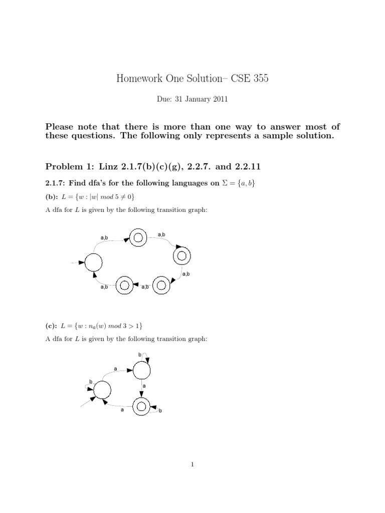 Homework One Solution Cse 355 Pdf