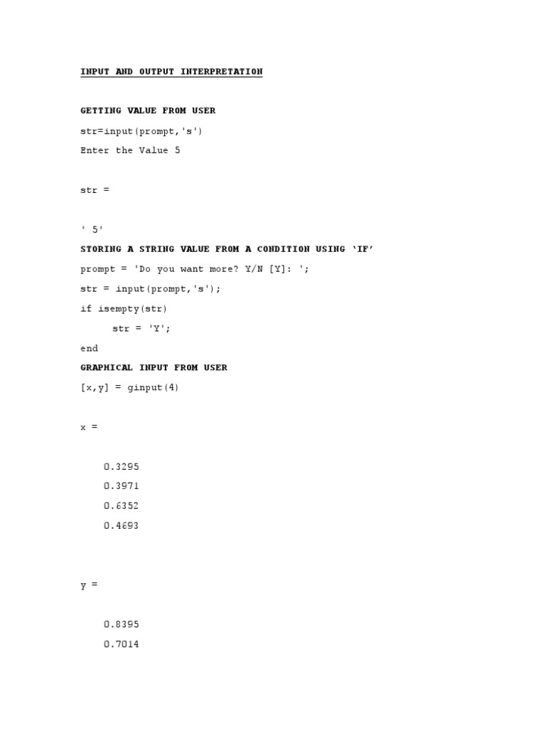 STR Input (Prompt,'s') Enter The Value 5: Input and Output Interpretation | PDF