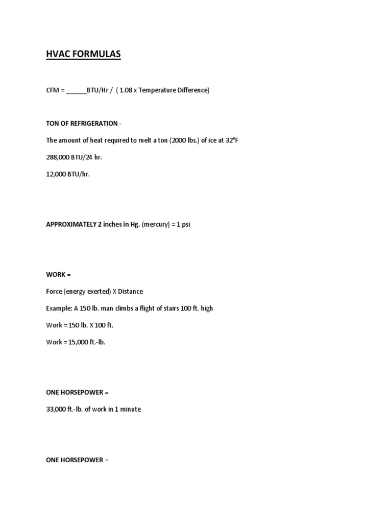 Hvac Formulas - Ii - PDF | Download Free PDF | Calorie | Thermodynamics