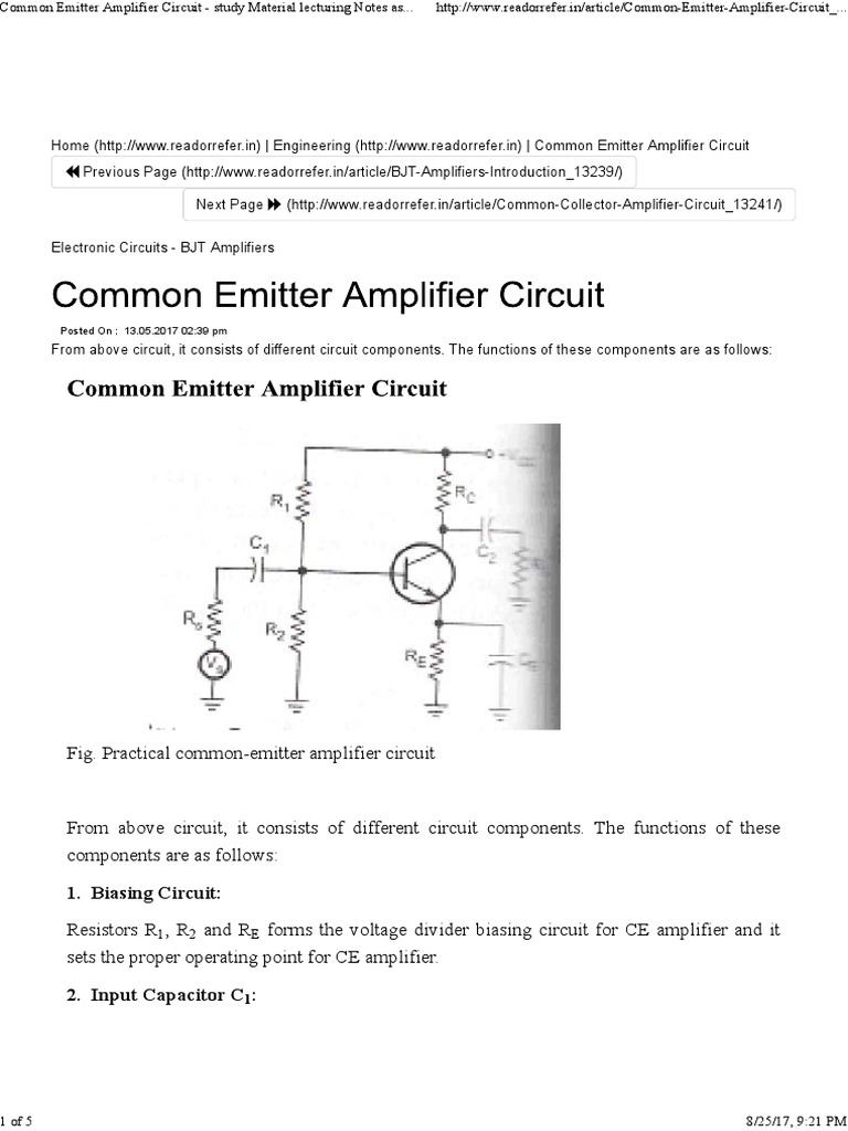 Common emitter amplifier theory of planned