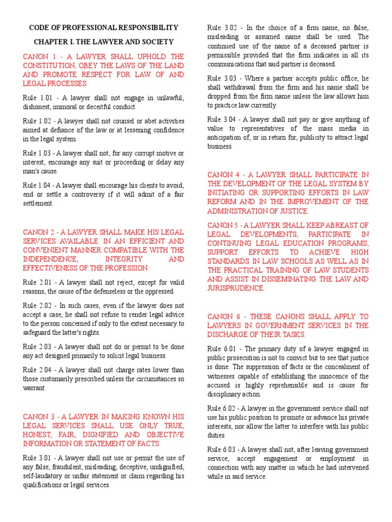 Code of Professional Responsibility | PDF | Practice Of Law | Lawyer