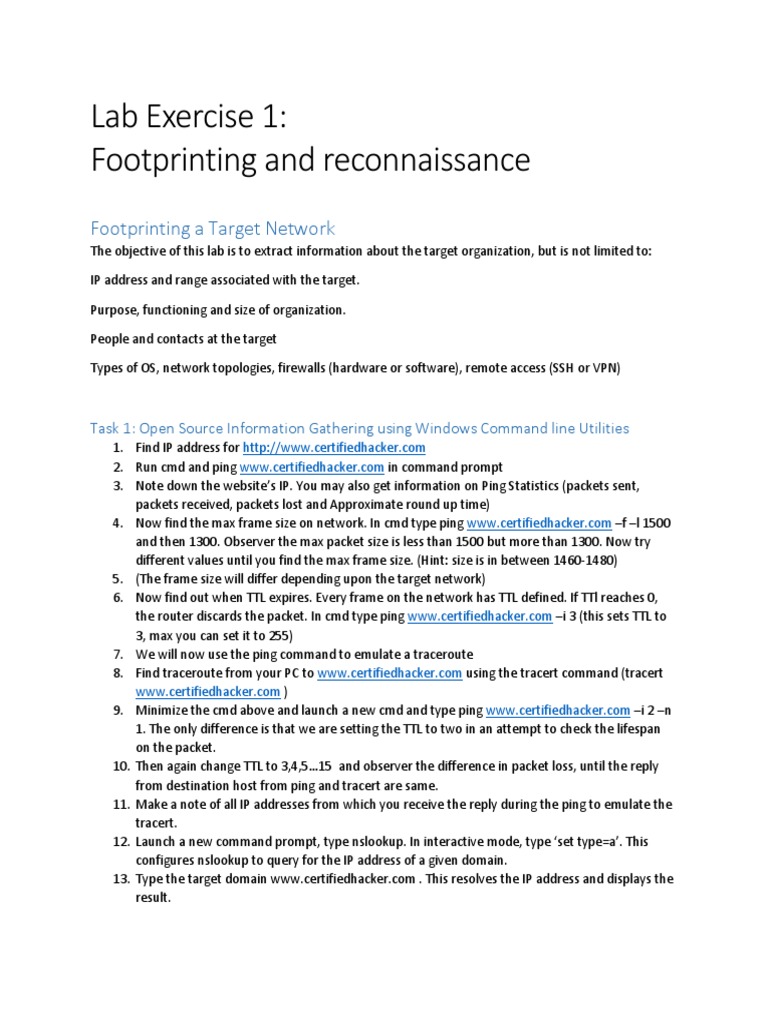 Lab Exercise 1: Footprinting and Reconnaissance: Footprinting A Target Network | Download Free ...