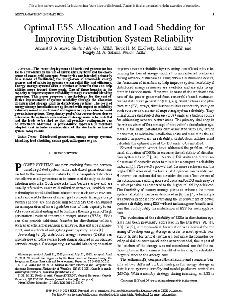 Optimal ESS Allocation and Load Shedding For Improving Distribution ...