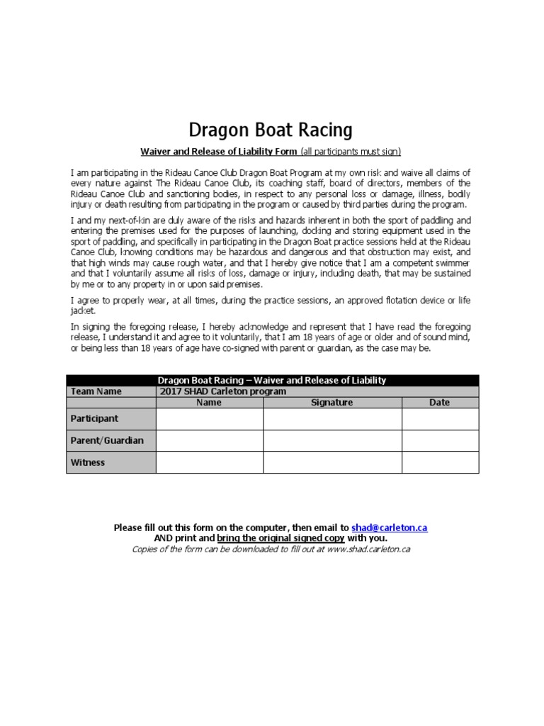 Dragon Boat Waiver 2017 | PDF | Sports | Business