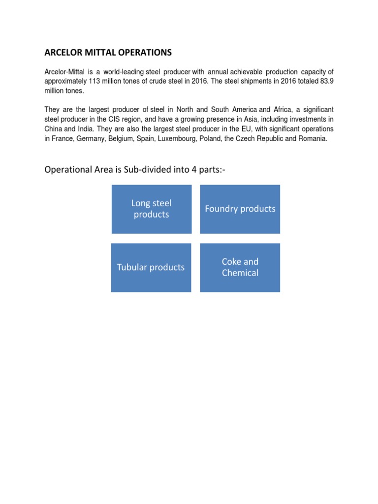 Arcelor Mittal Operations: Operational Area Is Sub-Divided Into 4 Parts ...