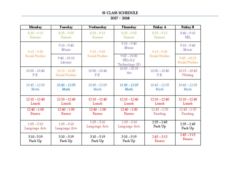 Class Schedule 17 - 18 | PDF